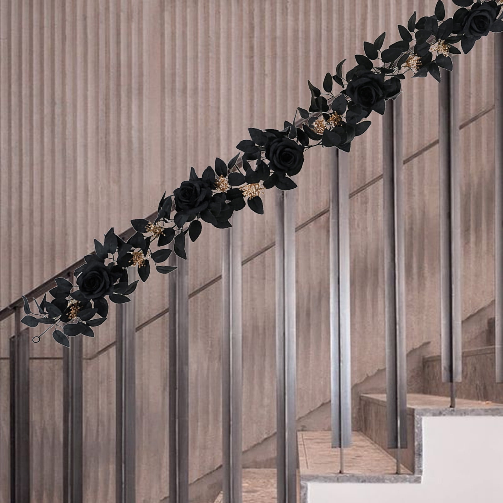 IBaodan Halloween Black Rose Leaves Simulation Rattan Artificial Rose Leaves Black Decoration ...