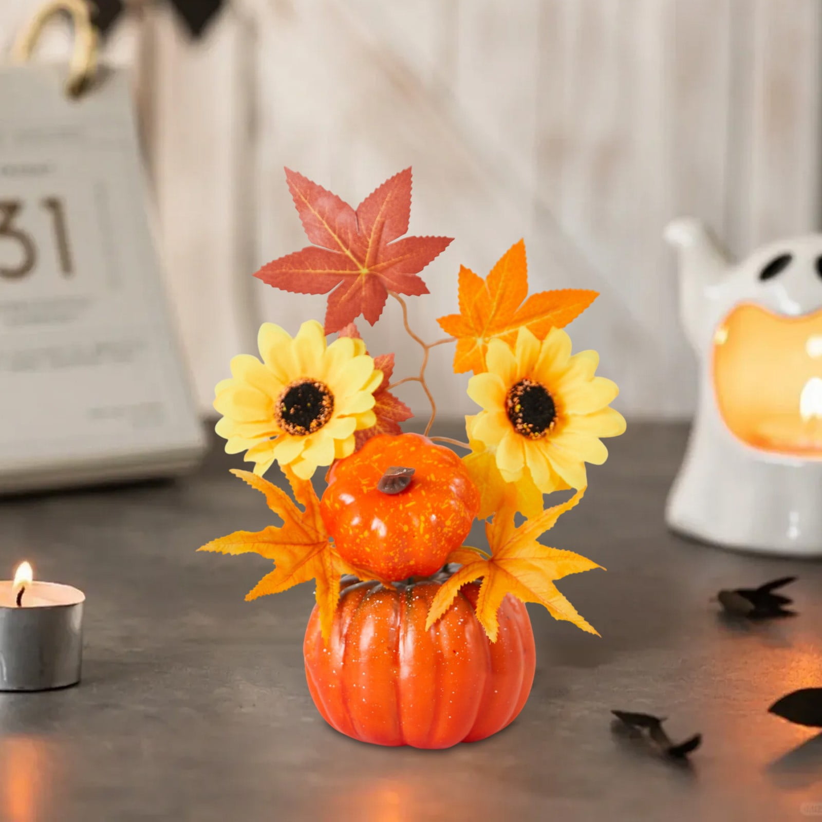 IBaodan Halloween Decorations Foam Pumpkin with Maple Leaf Fall Harvest ...