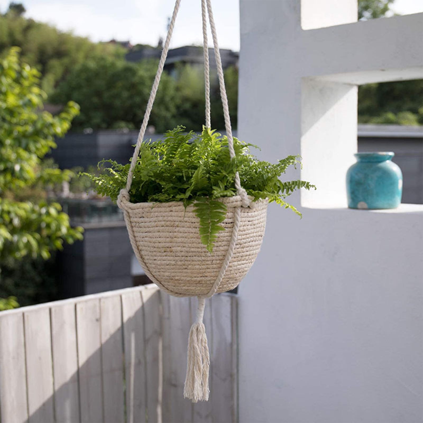 IBaodan Handwoven Rattan Hanging Basket Planter with Plastic Liner - 23 ...