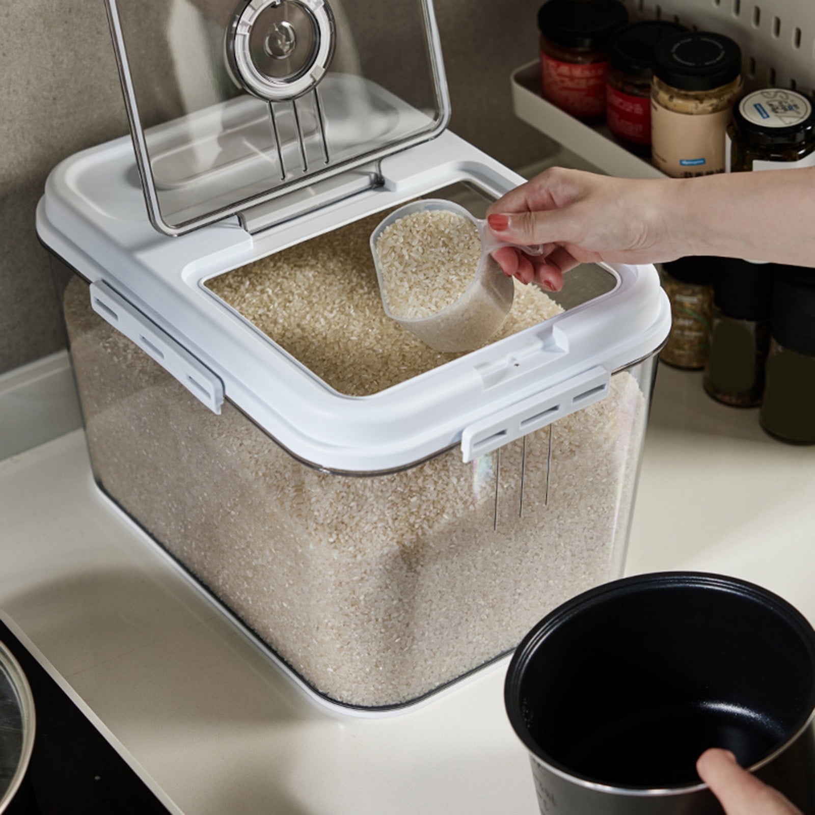 IBaodan Kitchen Storage Airtight Rice Dispenser Cover Rice Bucket For ...