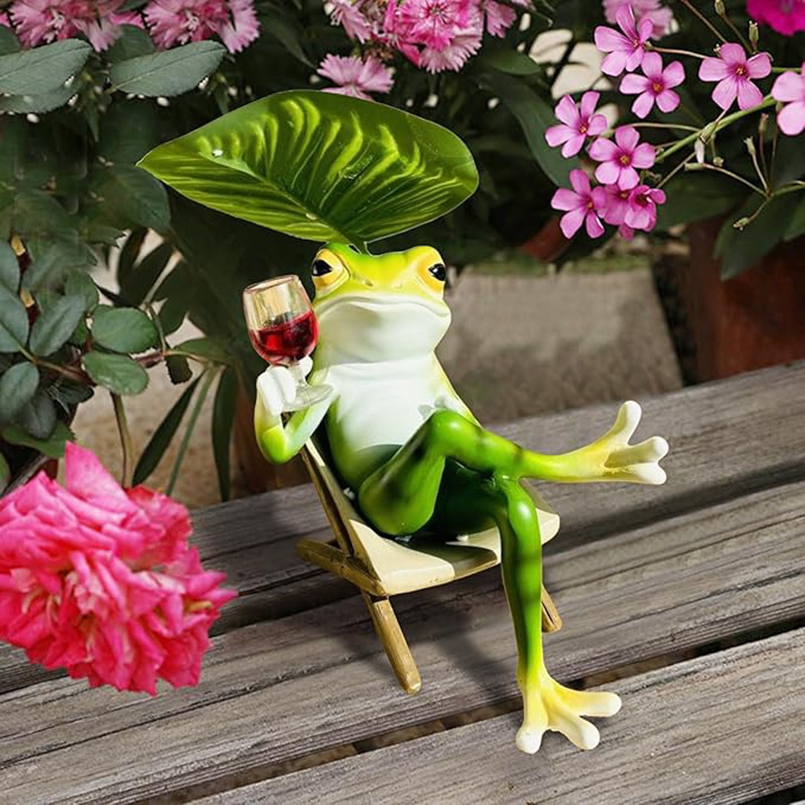 IBaodan Resin Frog Statue with Wine Glass, Detailed Outdoor Garden ...