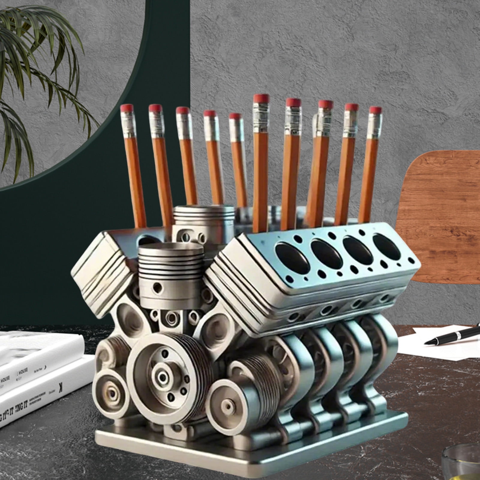IBaodan V8 Engine Pen Holder - Resin Car-Themed Desk Organizer ...