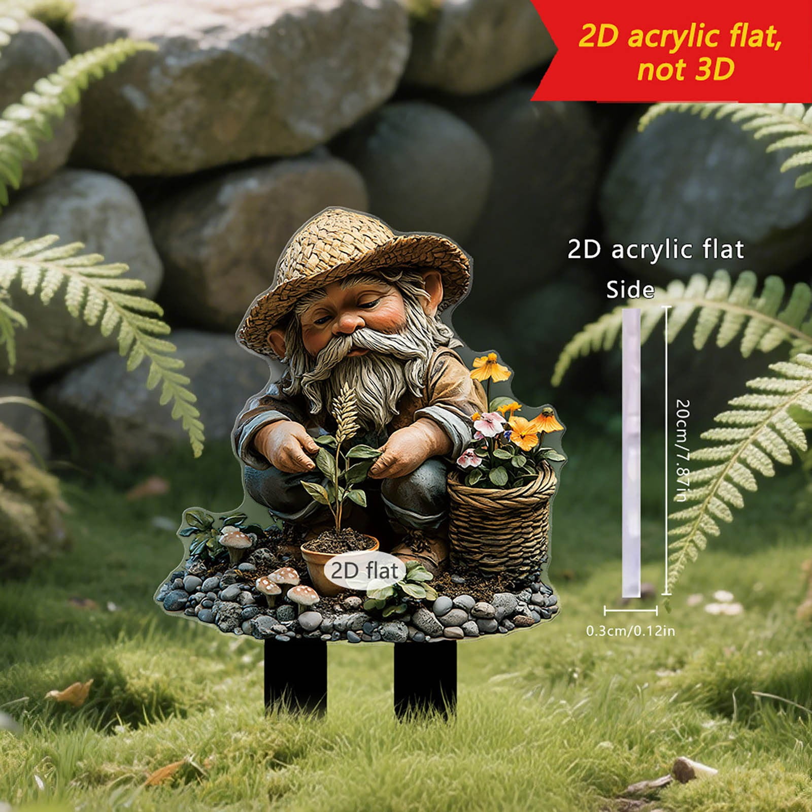 IBaodan Whimsical Garden Gnome Stake - Weather-Resistant 2D Dwarf Decor ...