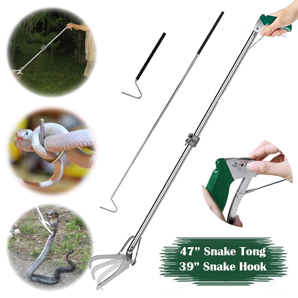 IC ICLOVER [2 in 1] 47 inch Foldable Snake Tongs + 39 inch Collapsible ...
