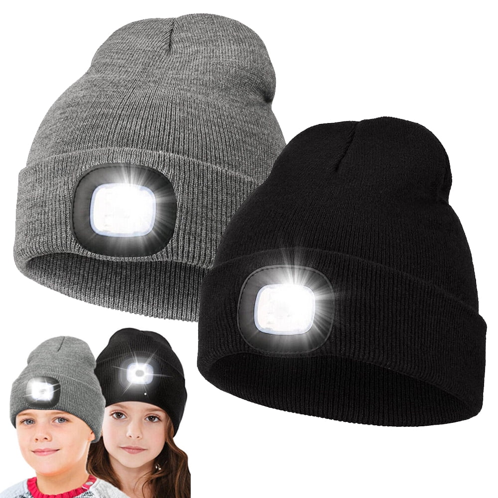 IC ICLOVER 2 Pack LED Lighted Beanie for Kids, Winter Warm Knitted Hat ...