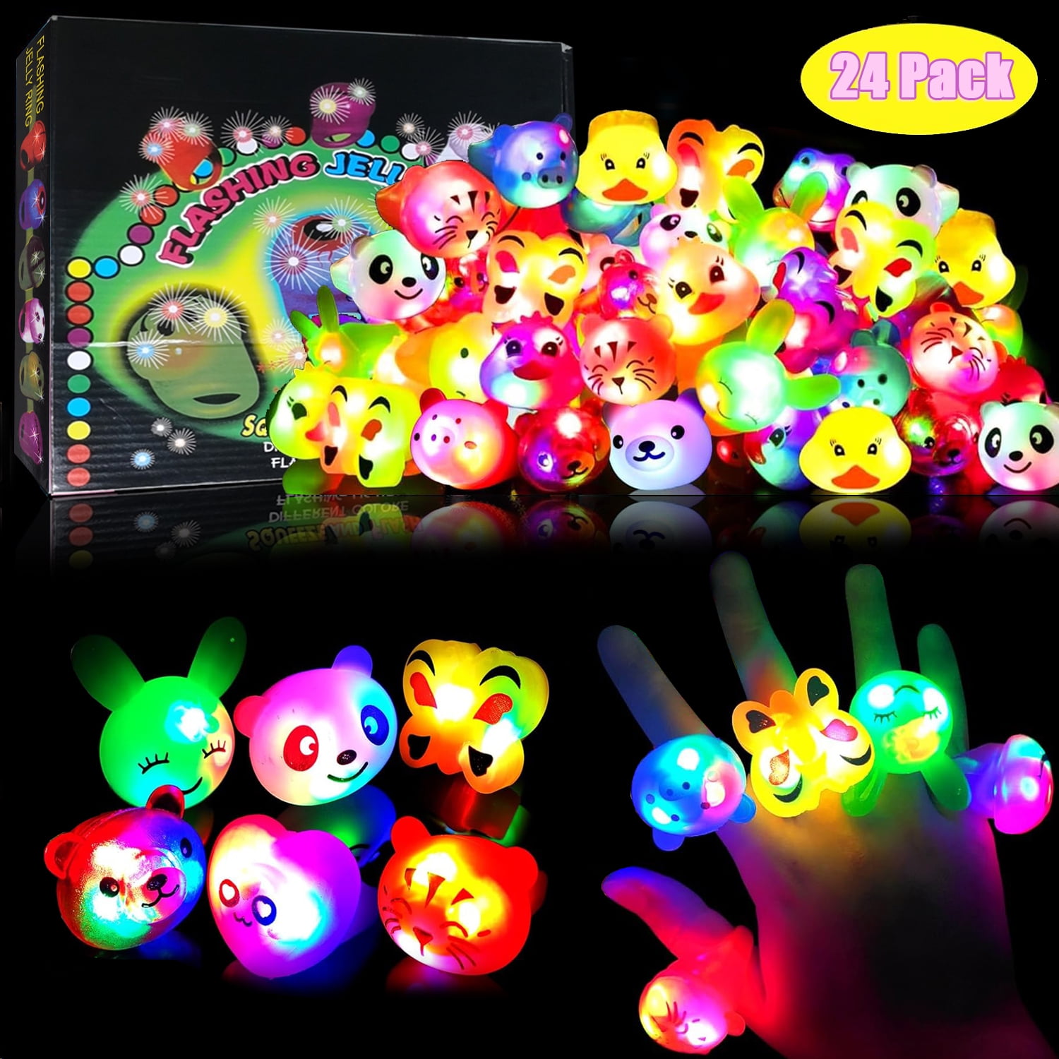 IC ICLOVER 24 Pack Flashing LED Light Up Rings Party Favors for Kids ...