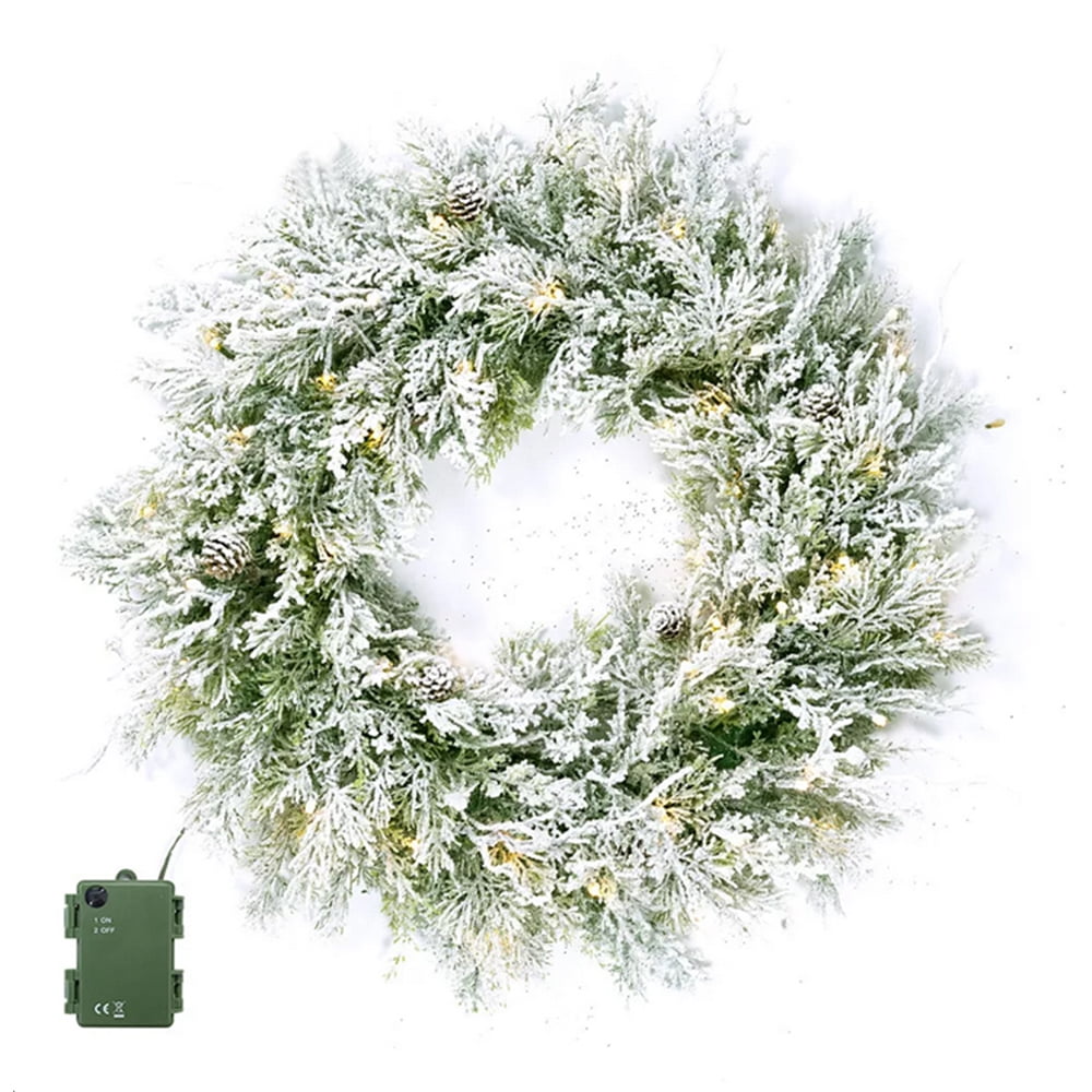 IC ICLOVER 24 inch Pre-Lit Christmas Wreath, Artificial Christmas ...