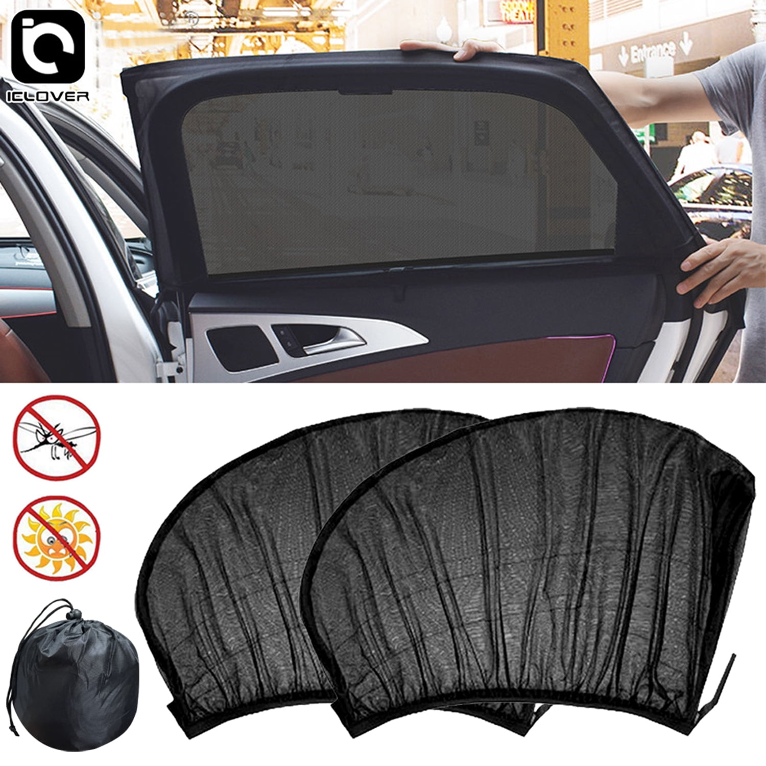 IC ICLOVER Universal Car Window Sun Shade, Mesh Screen Cover, UV ...