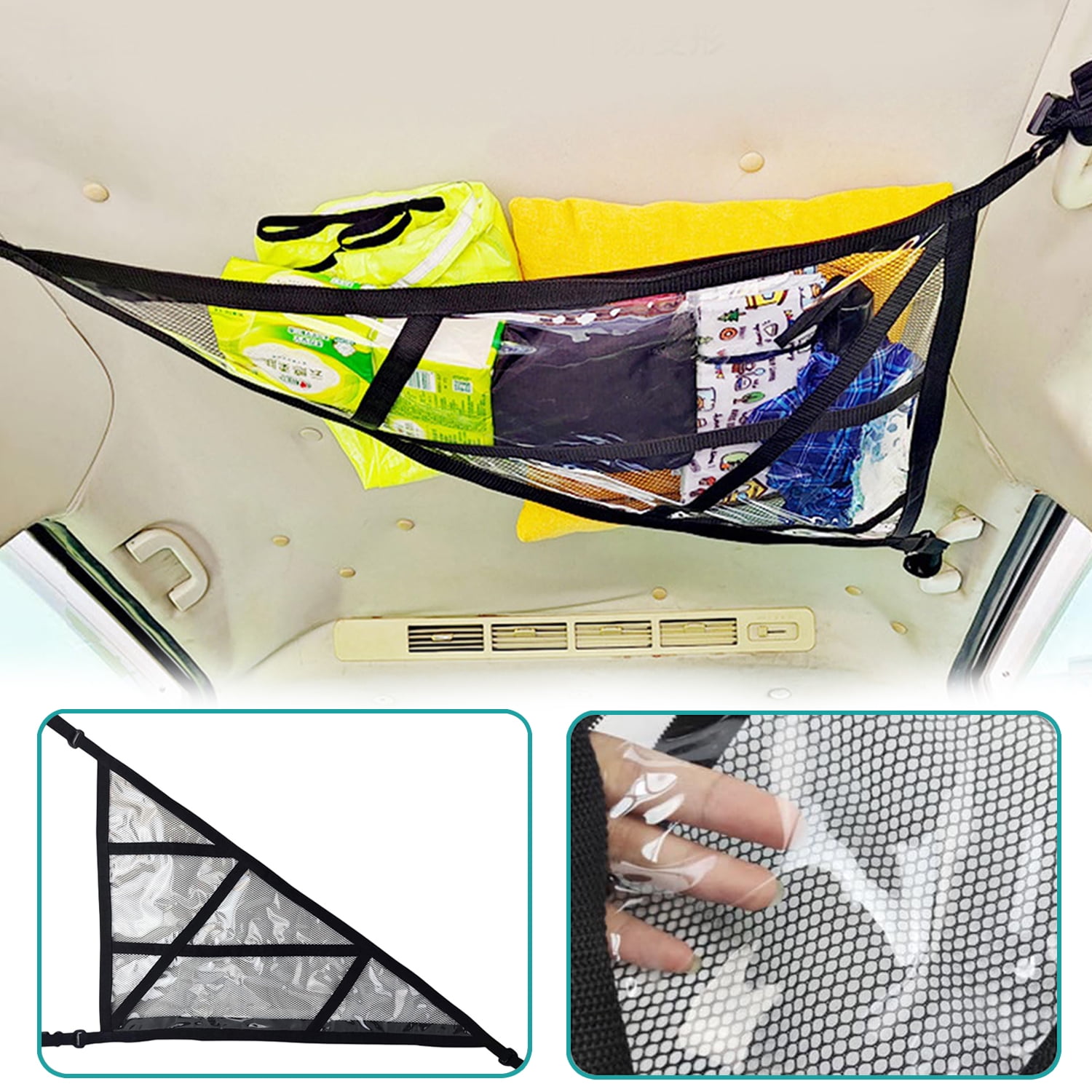 IC ICLOVER Car Ceiling Cargo Net Pocket, 30.7"x22" Double Layer Mesh ...