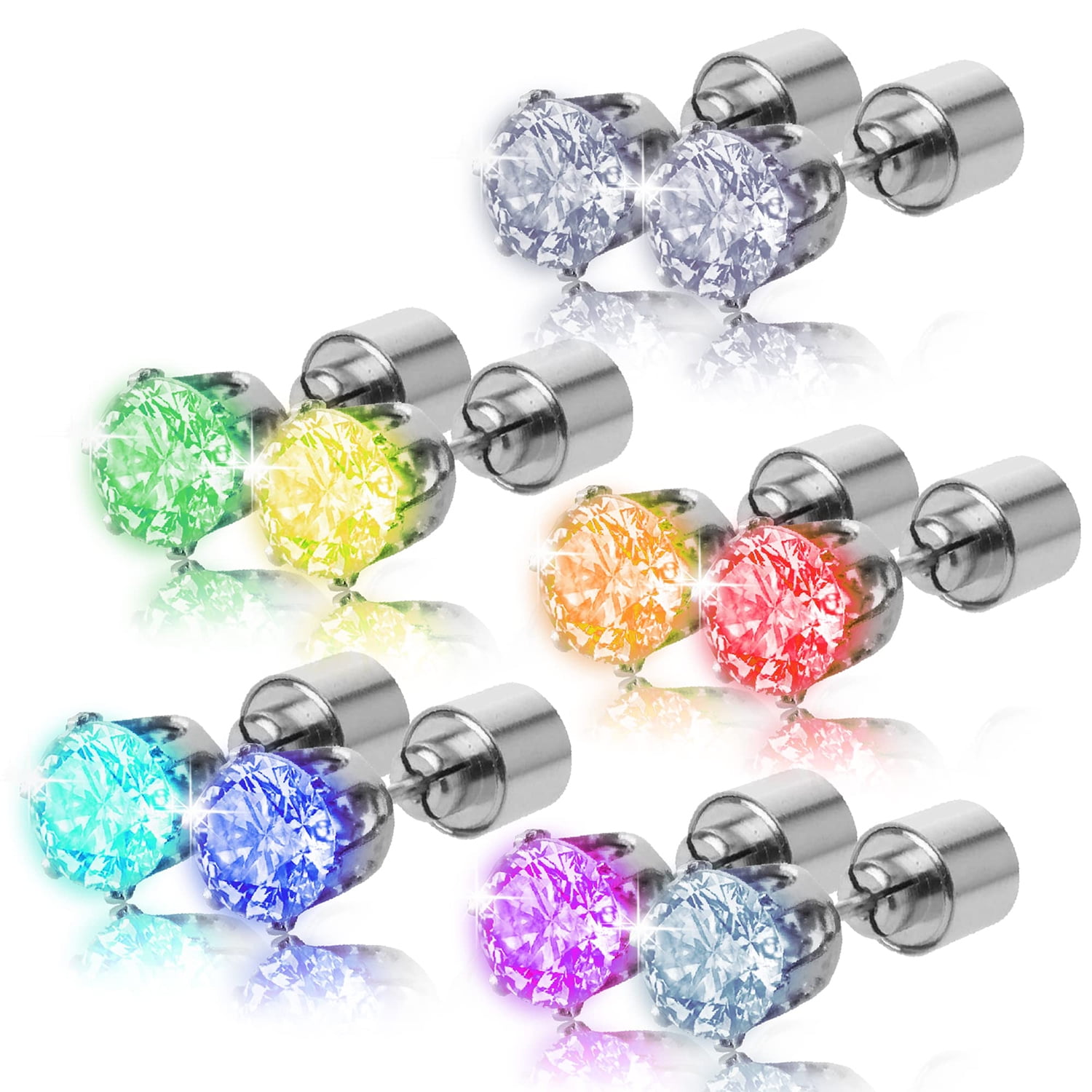 IC ICLOVER 5 Pairs Changing Color Christmas Light up LED Earrings Studs ...