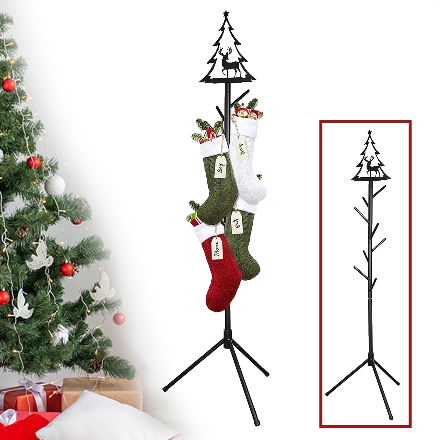 IC ICLOVER 8 Hooks Christmas Stocking Holder Stand for Floor, Holiday ...