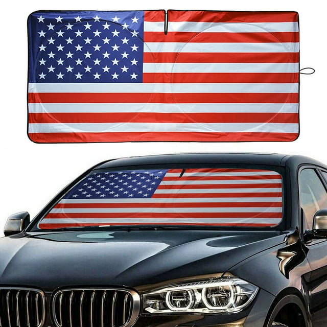 "IC ICLOVER Car Sunshade, American Flag Design, 59"" x 33"", UV ...
