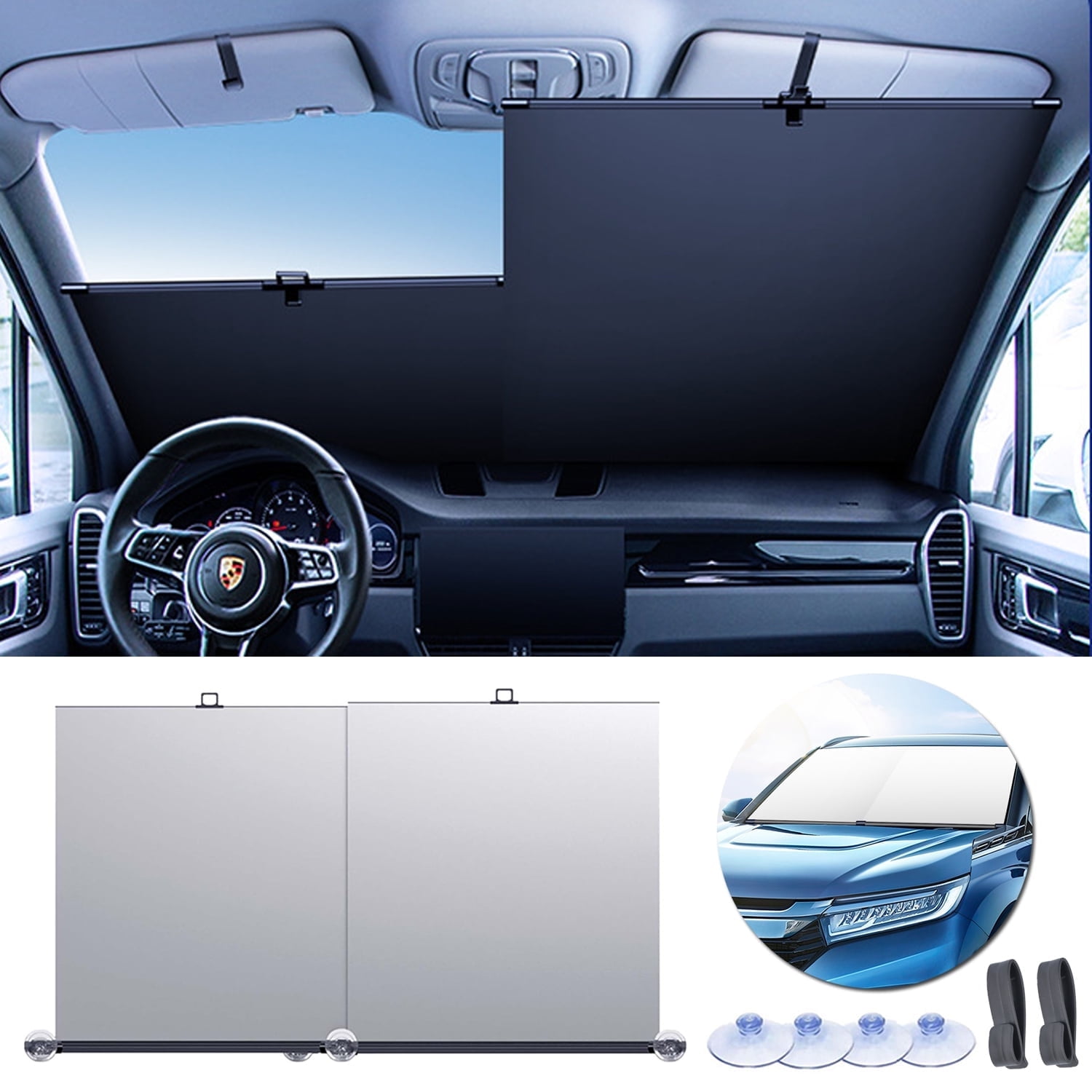 IC ICLOVER Automatic Retractable Windshield Sun Shade, Foldable Front ...