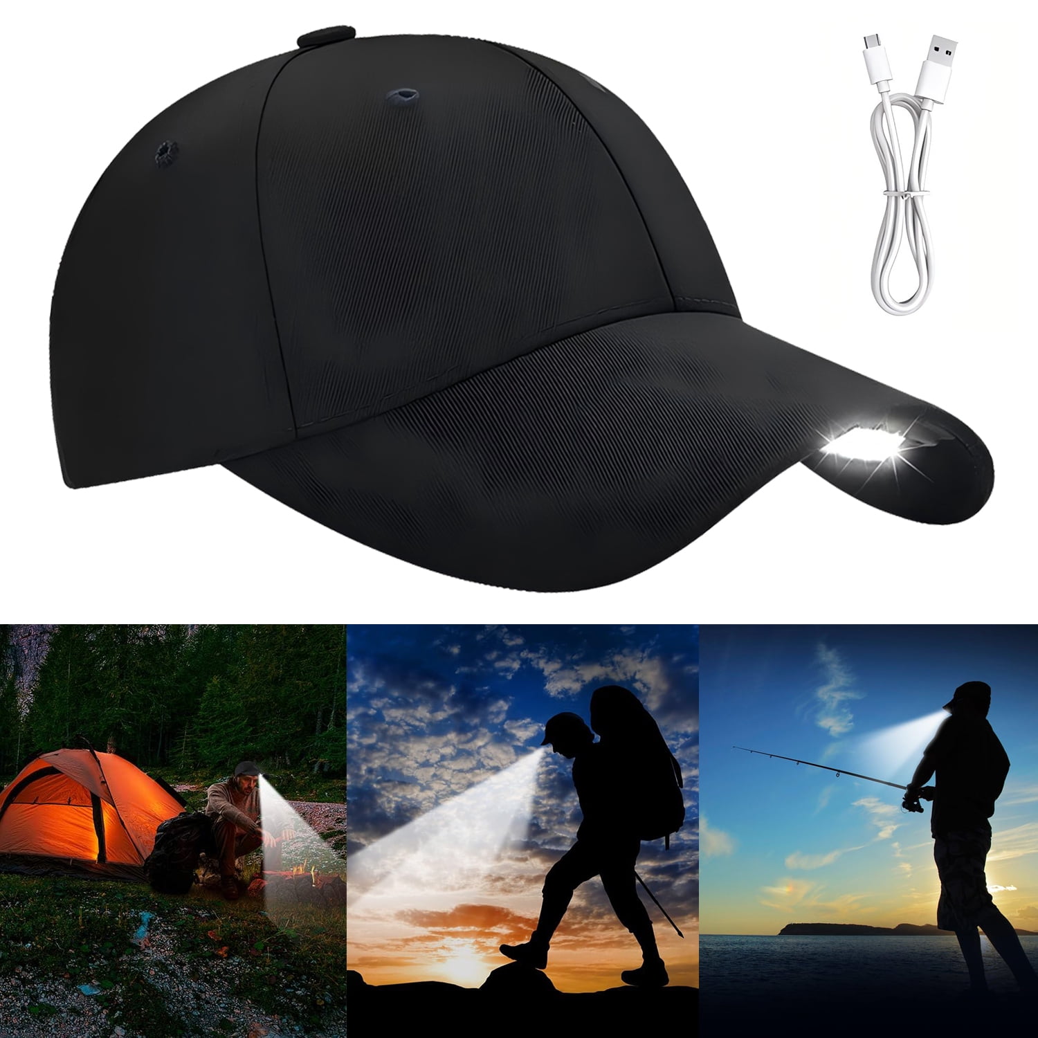 IC ICLOVER Baseball Cap with Light, Hands Free LED Hat Light 5 LED ...