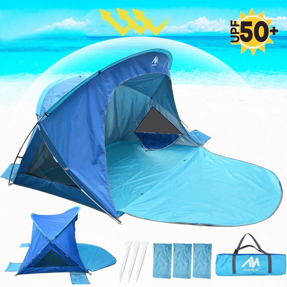 IC ICLOVER Beach Tent Sun Shade for 3-4 Person, UPF 50+ Beach Sun Shelter Canopy Tent ...