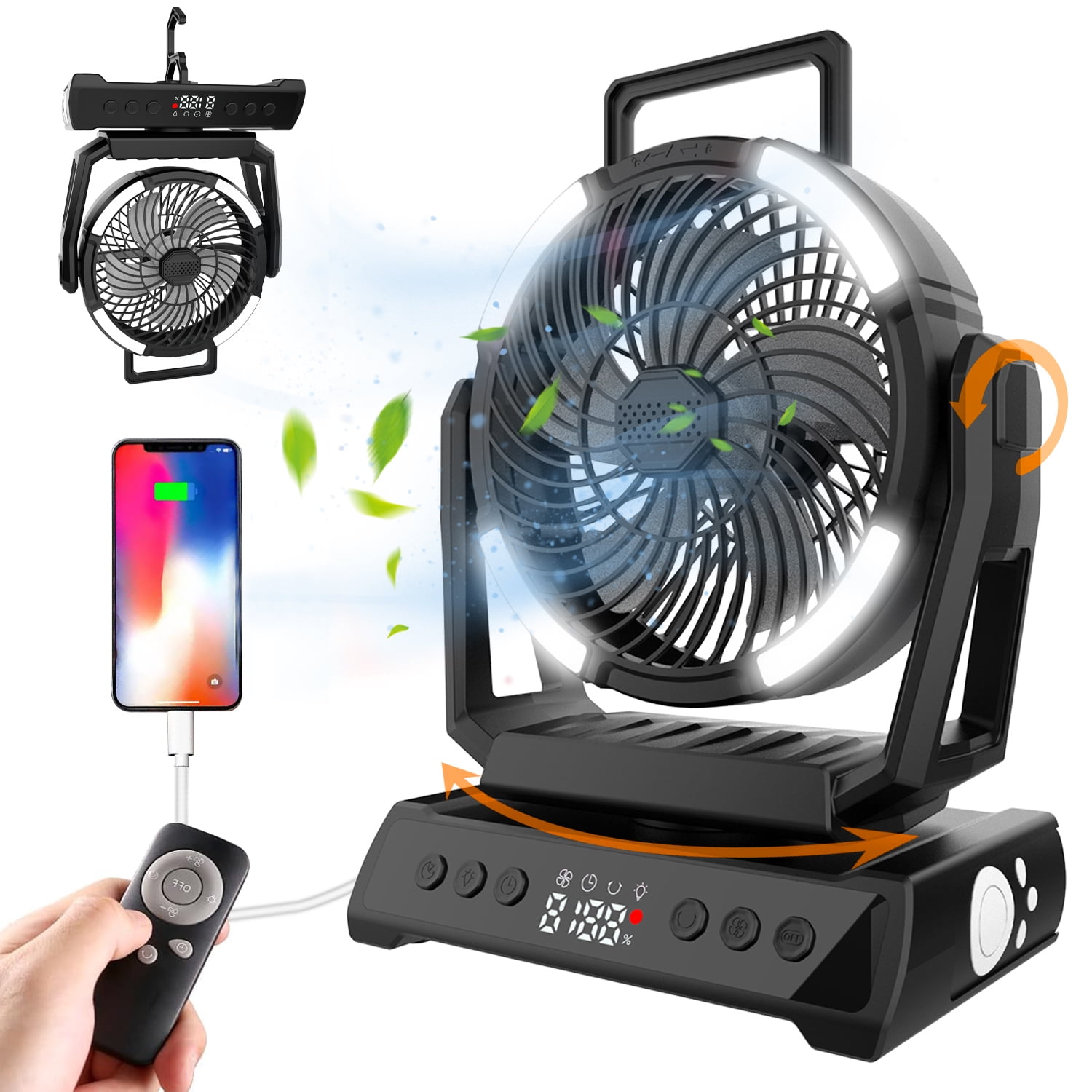 IC ICLOVER Camping Fan with LED Lantern Light, Rechargeable 20000mAh ...