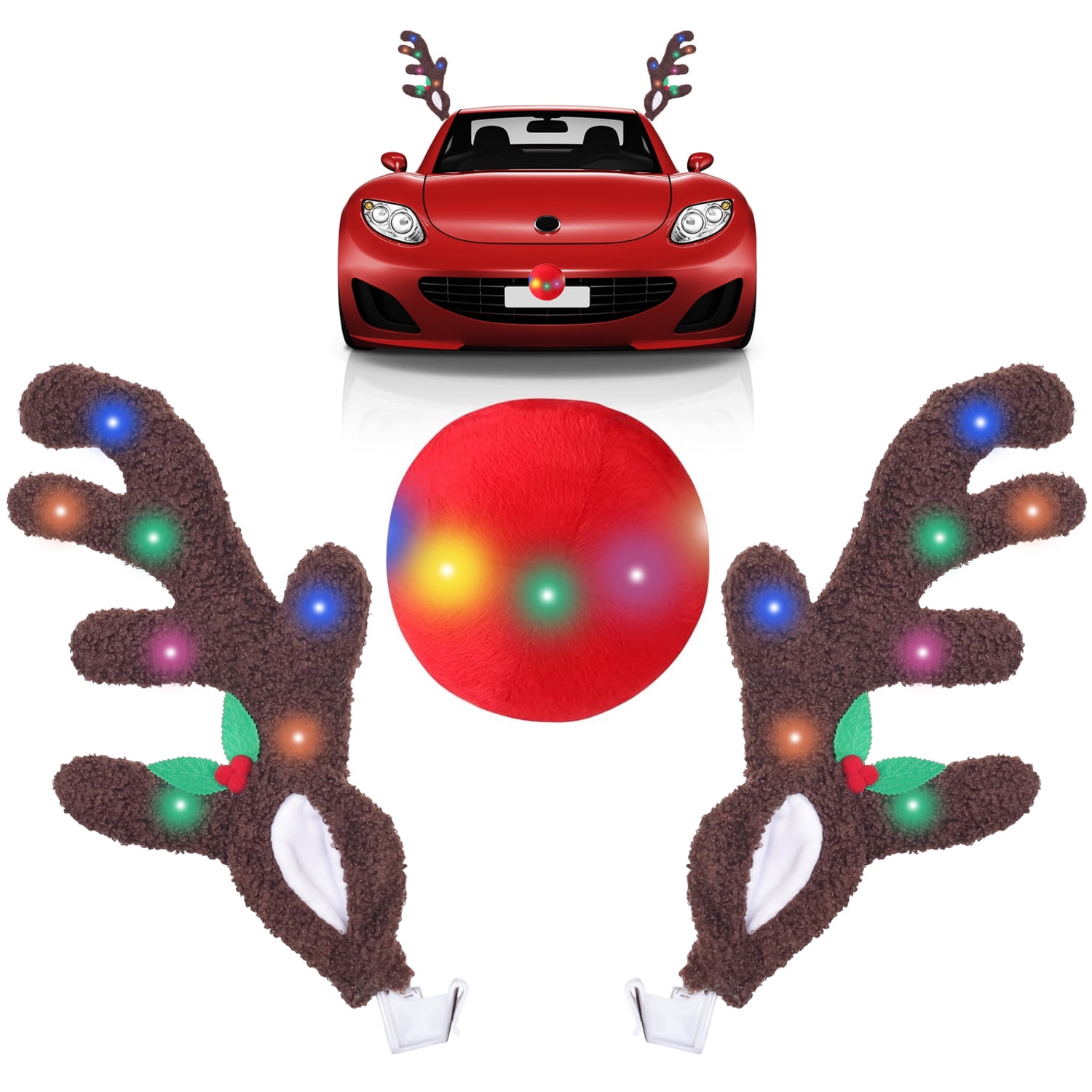 IC ICLOVER Christmas Car Decorations with LED Lights, Glitter Reindeer ...