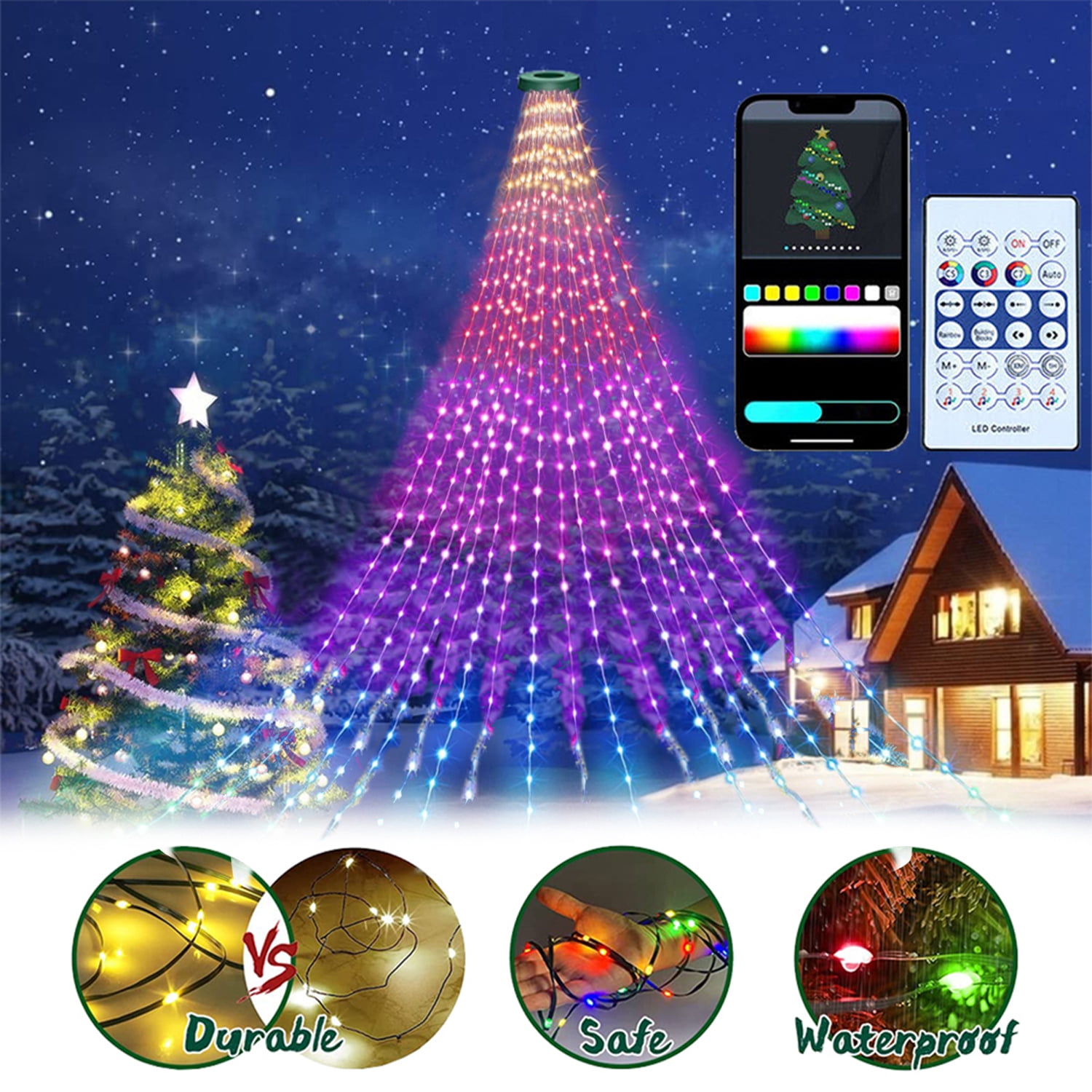 IC ICLOVER LED Twinkling Holiday Lights, Waterfall Mode, App and Remote ...