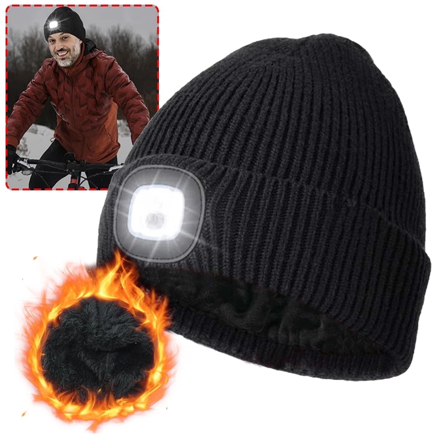 IC ICLOVER Winter LED Beanie Hat with Light, USB Rechargeable Warm ...