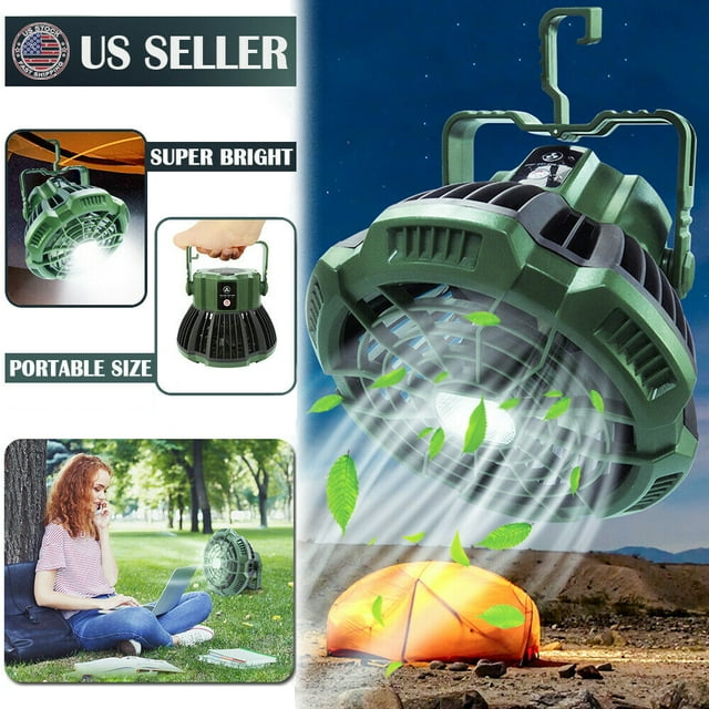 IC ICLOVER Outdoor Portable Tent Fan LED Light Rechargeable Hanging ...