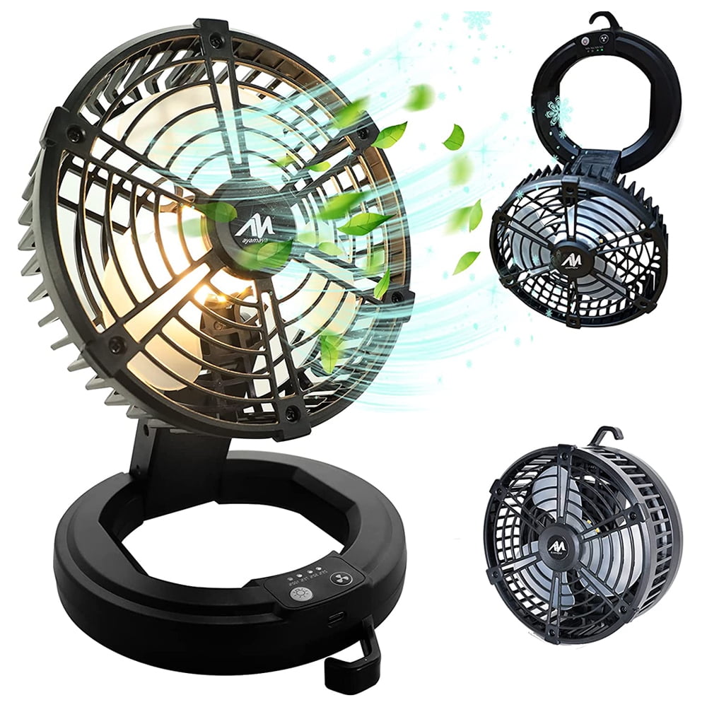 IC ICLOVER Rechargeable Camping Fan with LED Lantern & Hanging Hook ...