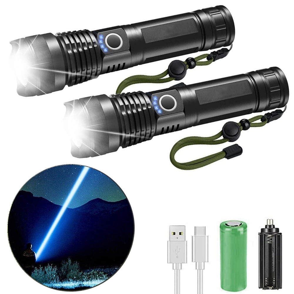 IC ICLOVER XHP50 Rechargeable LED 100000 Lumens Flashlight, 2 Pack ...