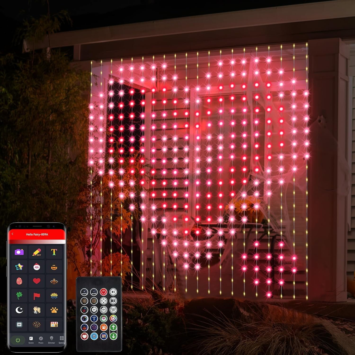 IC ICLOVER Smart Curtain Lights 6.6x6.6Ft, 400 LED Color Changing Wall ...