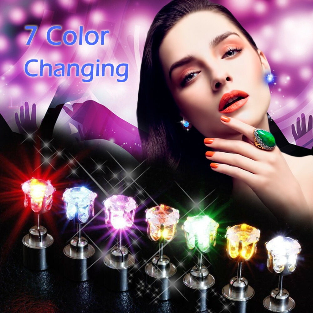 IC ICLOVER Unisex Changing Color Light up LED Earrings Studs Flashing ...