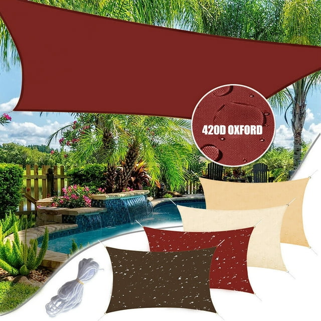 HOMEYA Waterproof Shade Sail Rectangle 12' x 12' Patio Awning Outdoor Garden Pool Sun Canopy ...