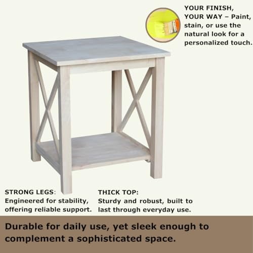 IC International Concepts Hampton End Table Solid Real Wood, Sturdy Parawood, 22"W x 22"D x 25"H ...