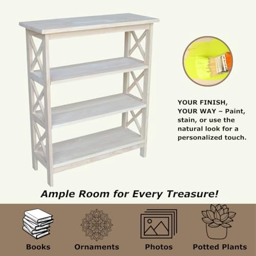 IC International Concepts X-Sided Shelf Unit-3 Tier Solid Wood, Real ...
