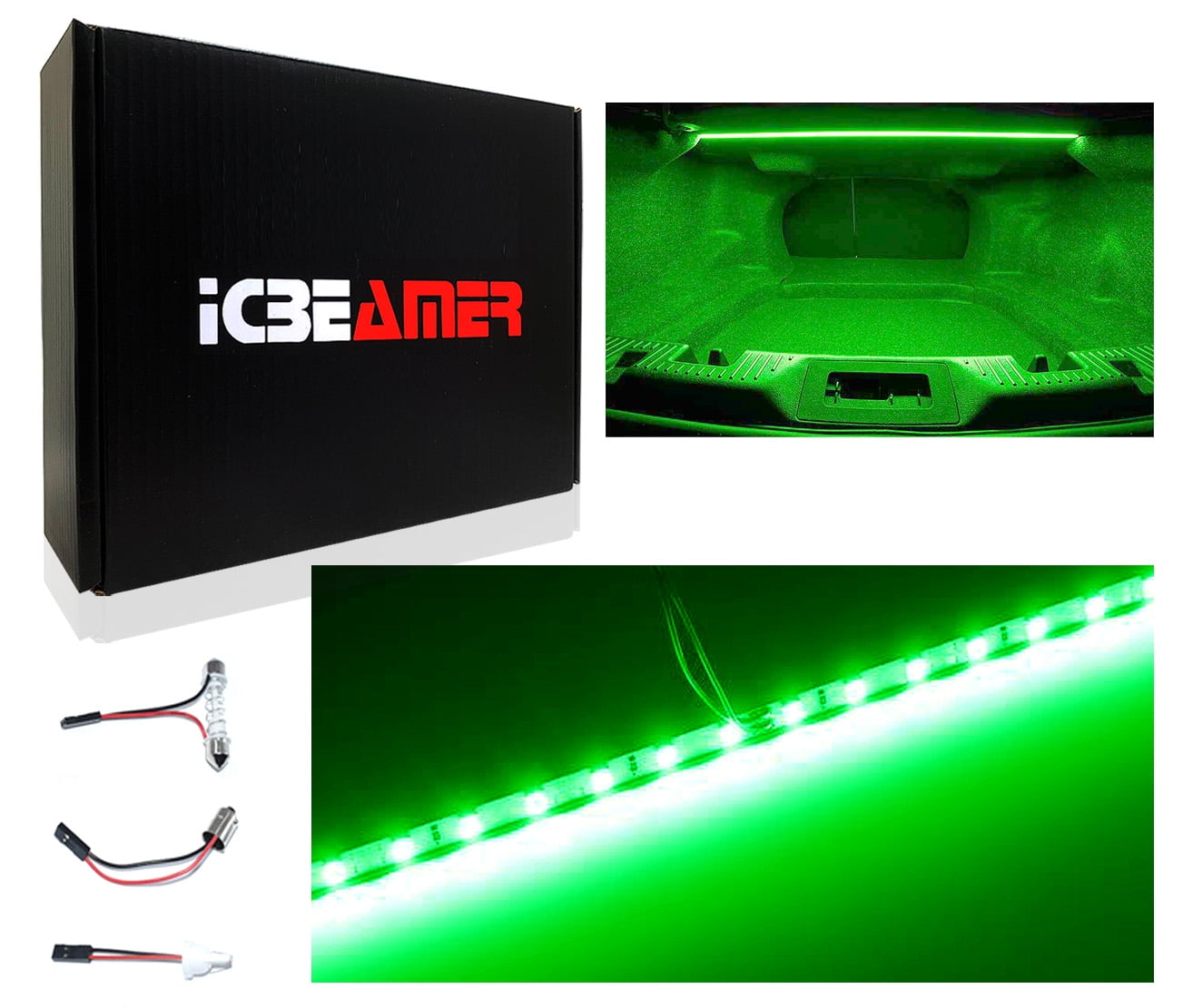ICBEAMER 12" Green 18 SMDs 2835 LED Strip Light Universal Fit Car Trunk ...