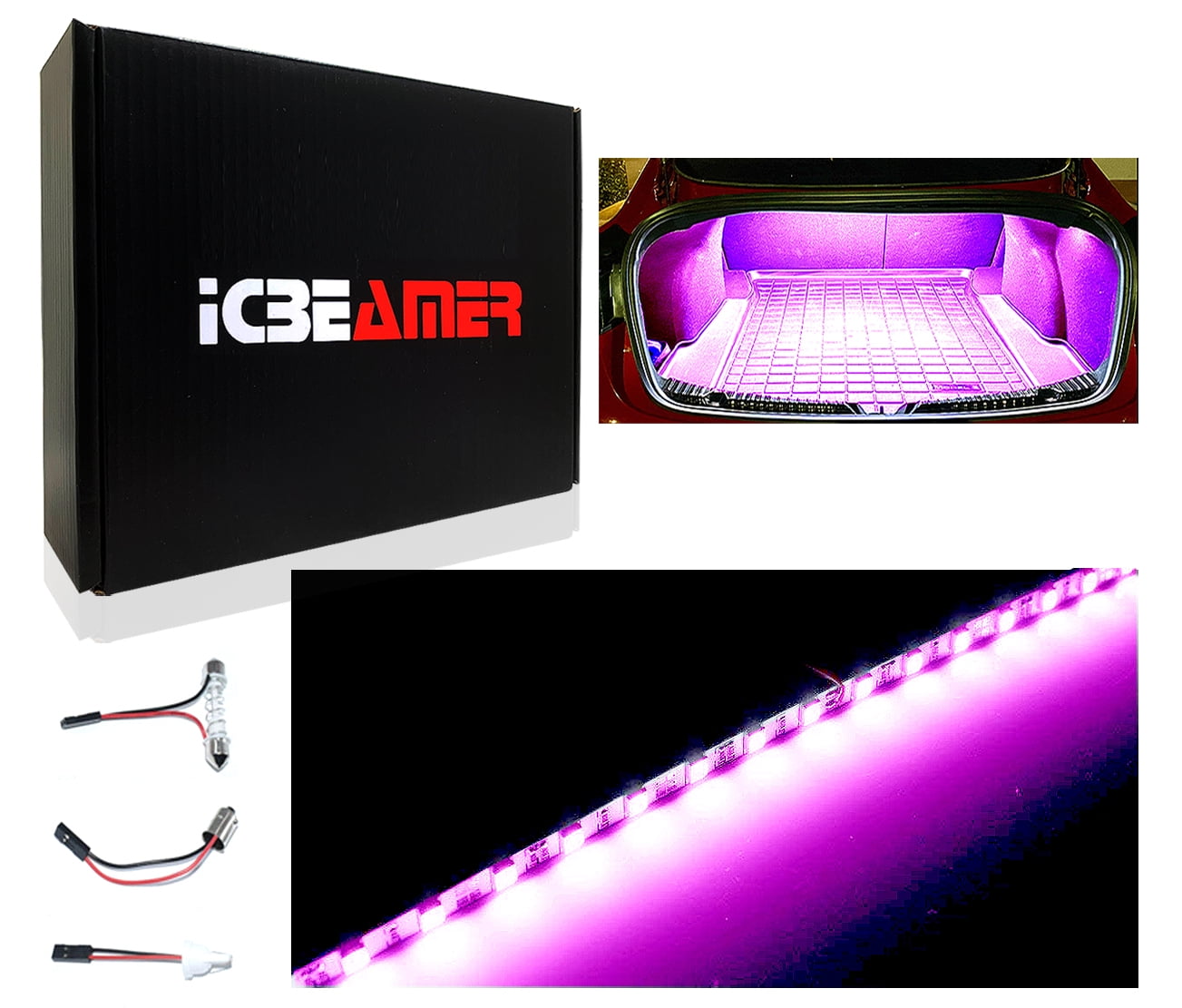 ICBEAMER 12" Purple 18SMD 2835 LED Strip Light Universal Fit Car Trunk ...
