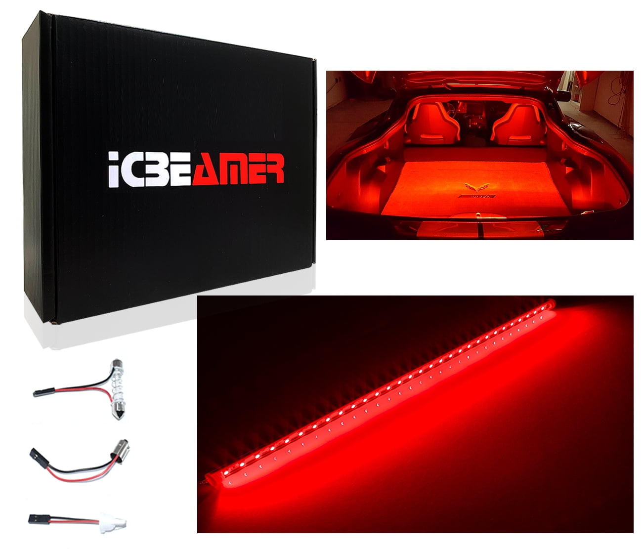 ICBEAMER 12" Red 18 SMDs 2835 LED Strip Light Universal Fit Car Trunk ...