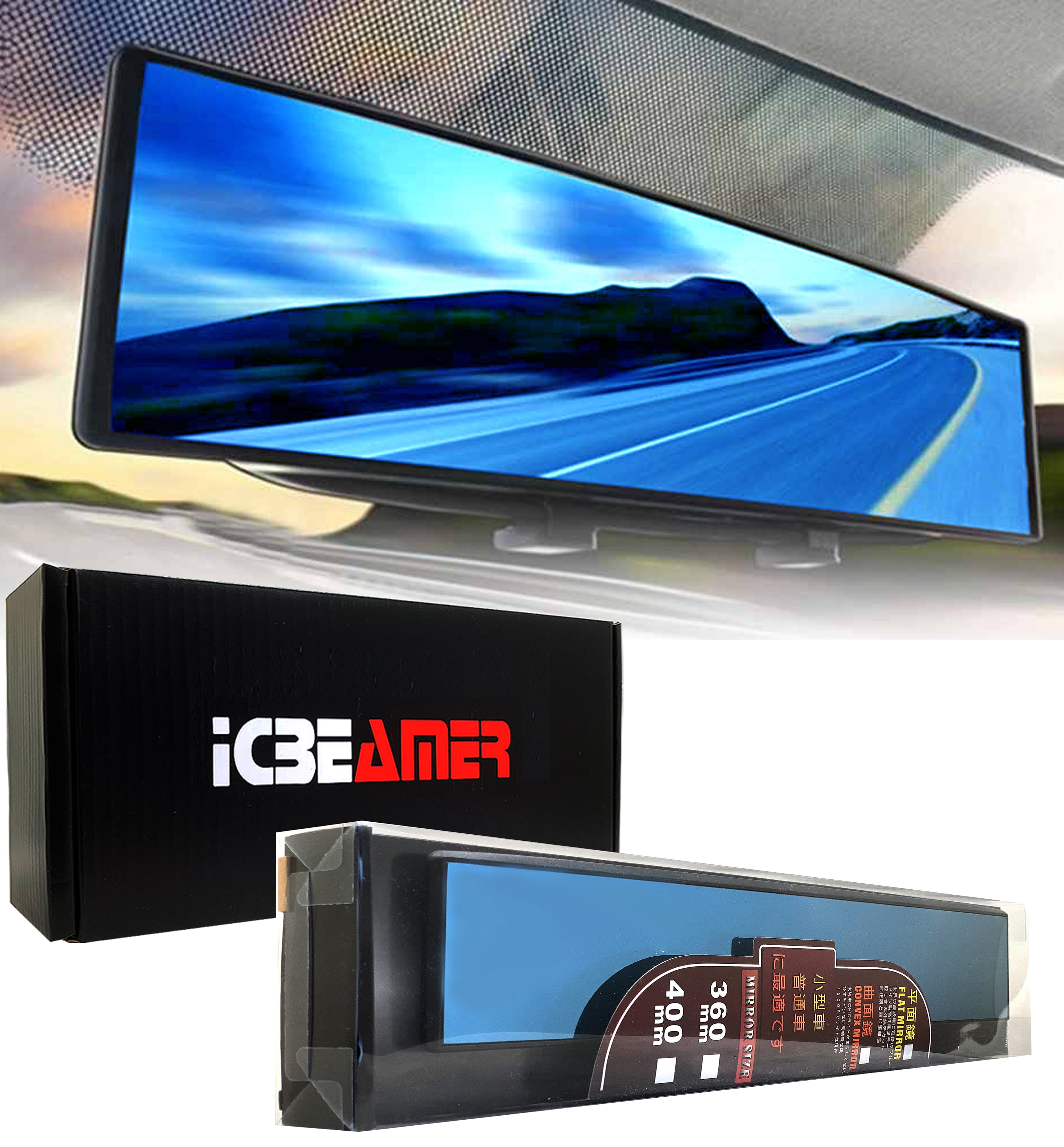 ICBEAMER 15.8" Car Rear View Mirror, HD Blue Tint, Panoramic Wide Angle ...