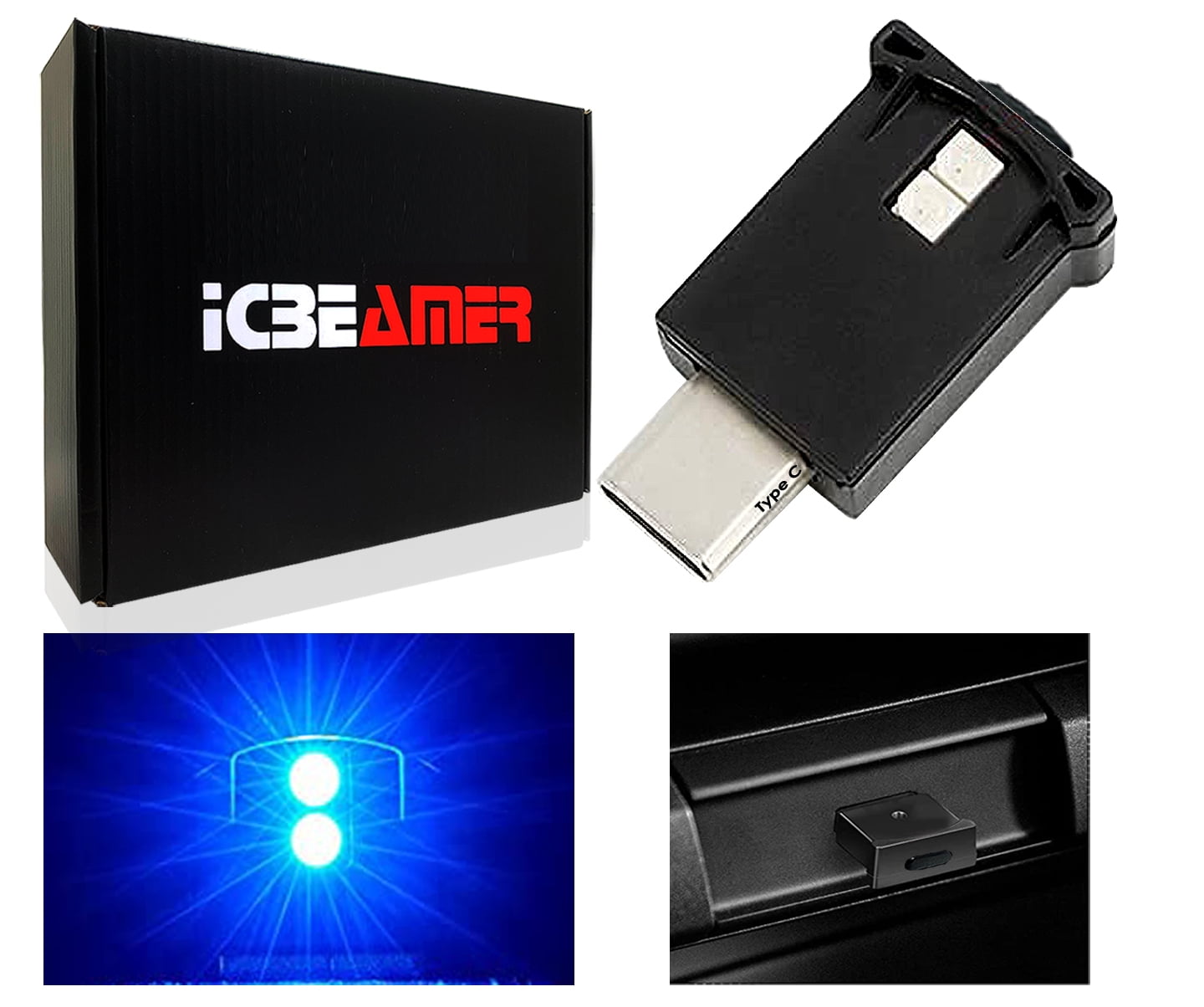 ICBEAMER 2 Gen Type C Adapters USB Atmosphere Adjustable Brightness LED ...