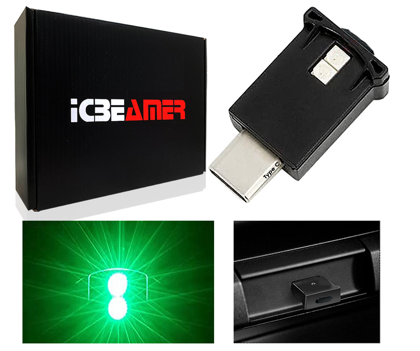 ICBEAMER 2 Gen Type C Adapters USB Atmosphere Adjustable Brightness LED ...