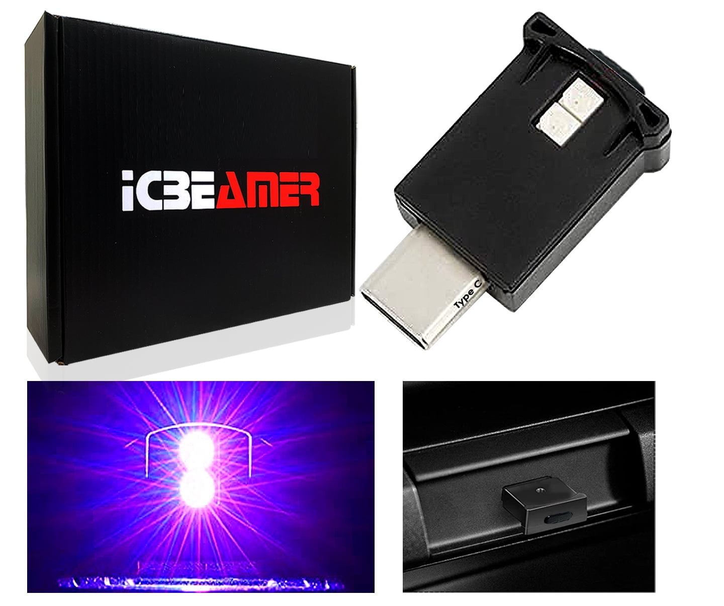 ICBEAMER 2 Gen Type C Adapters USB Atmosphere Adjustable Brightness LED ...
