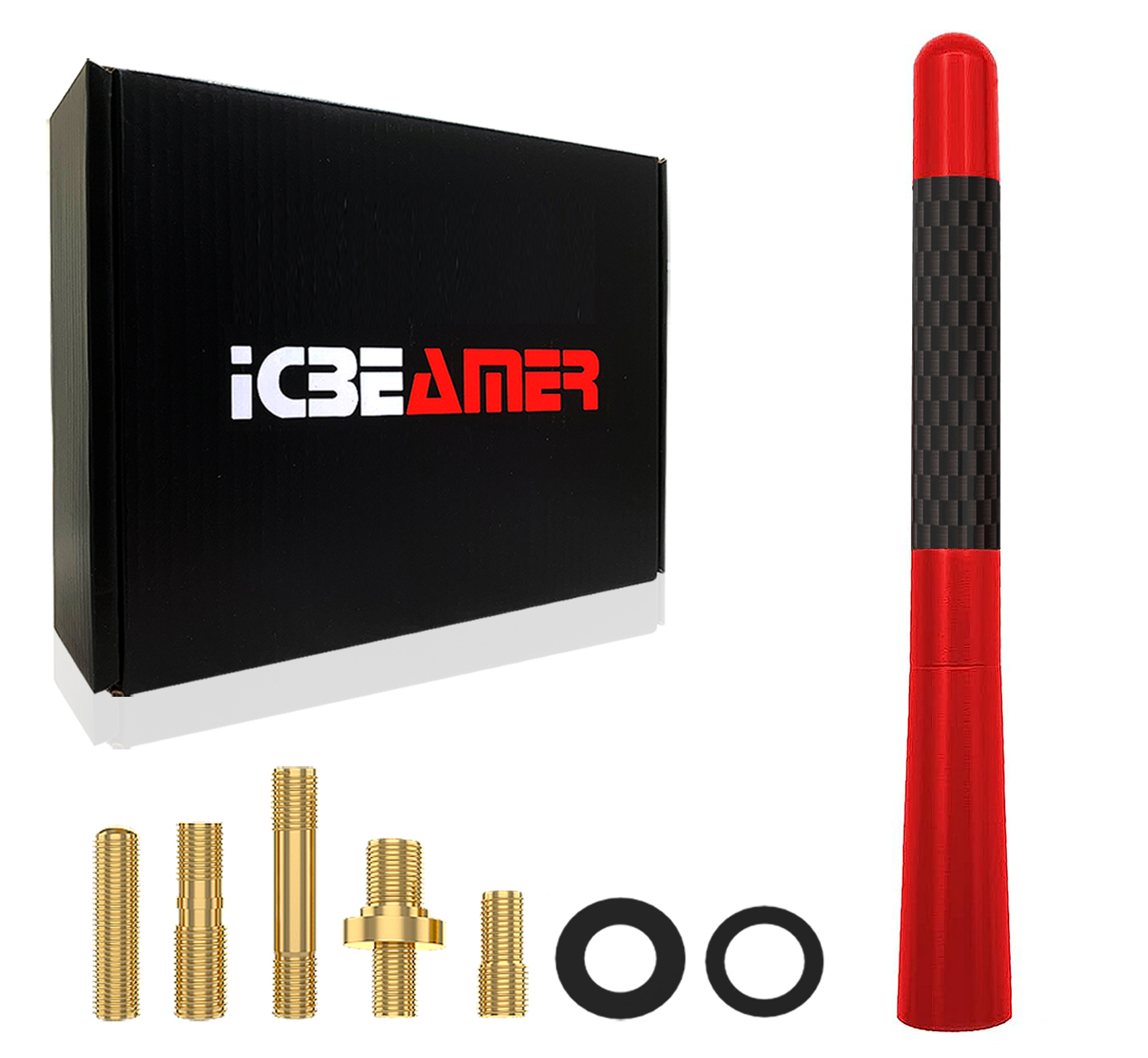 ICBEAMER 5" 127 mm Aluminum Red w/ Carbon Fiber Universal AM/FM Radio ...