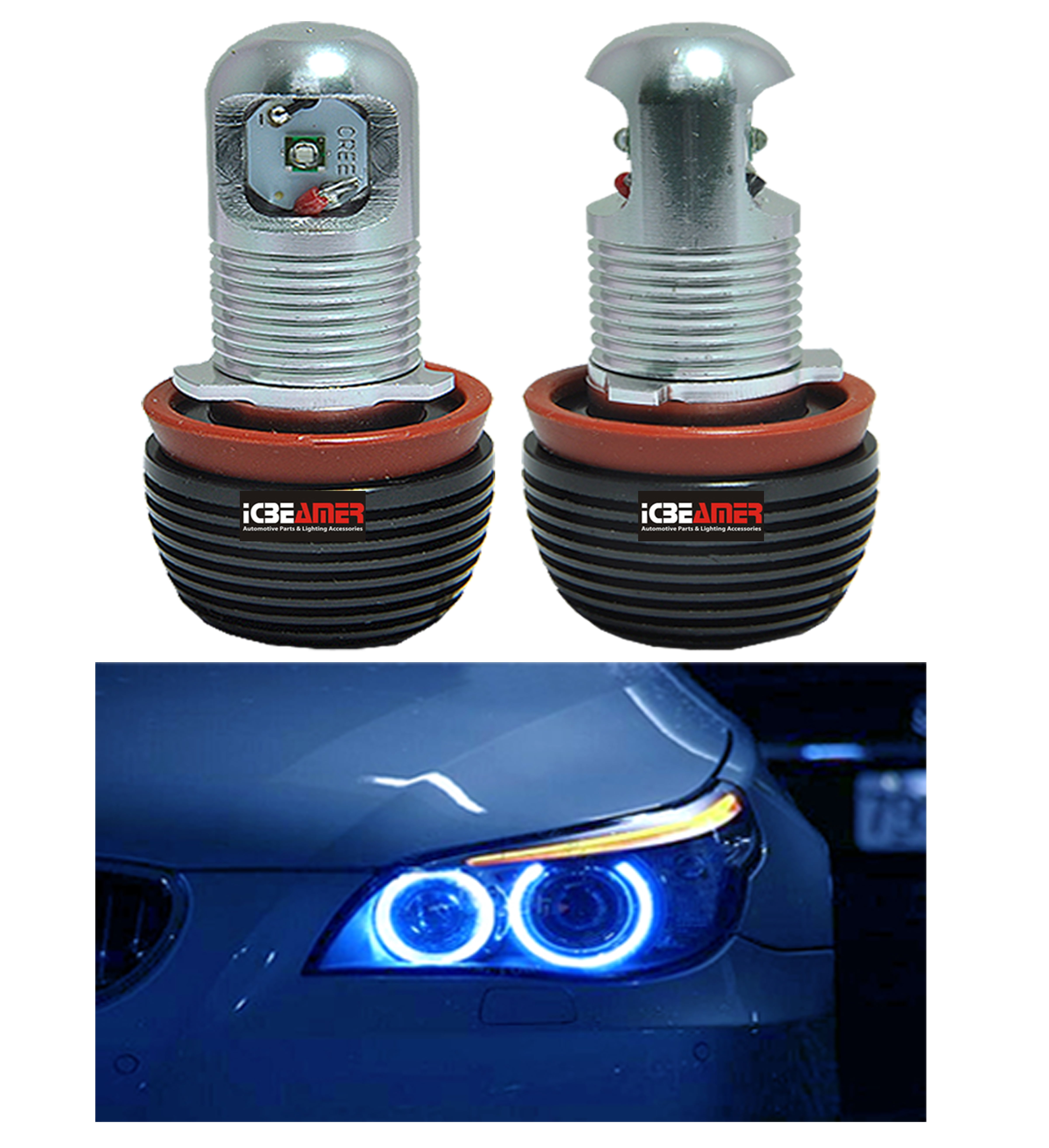 ICBEAMER Fit BMW Angel Eye Headlight 12V 10W E92 H8 HALO RING LED Light ...