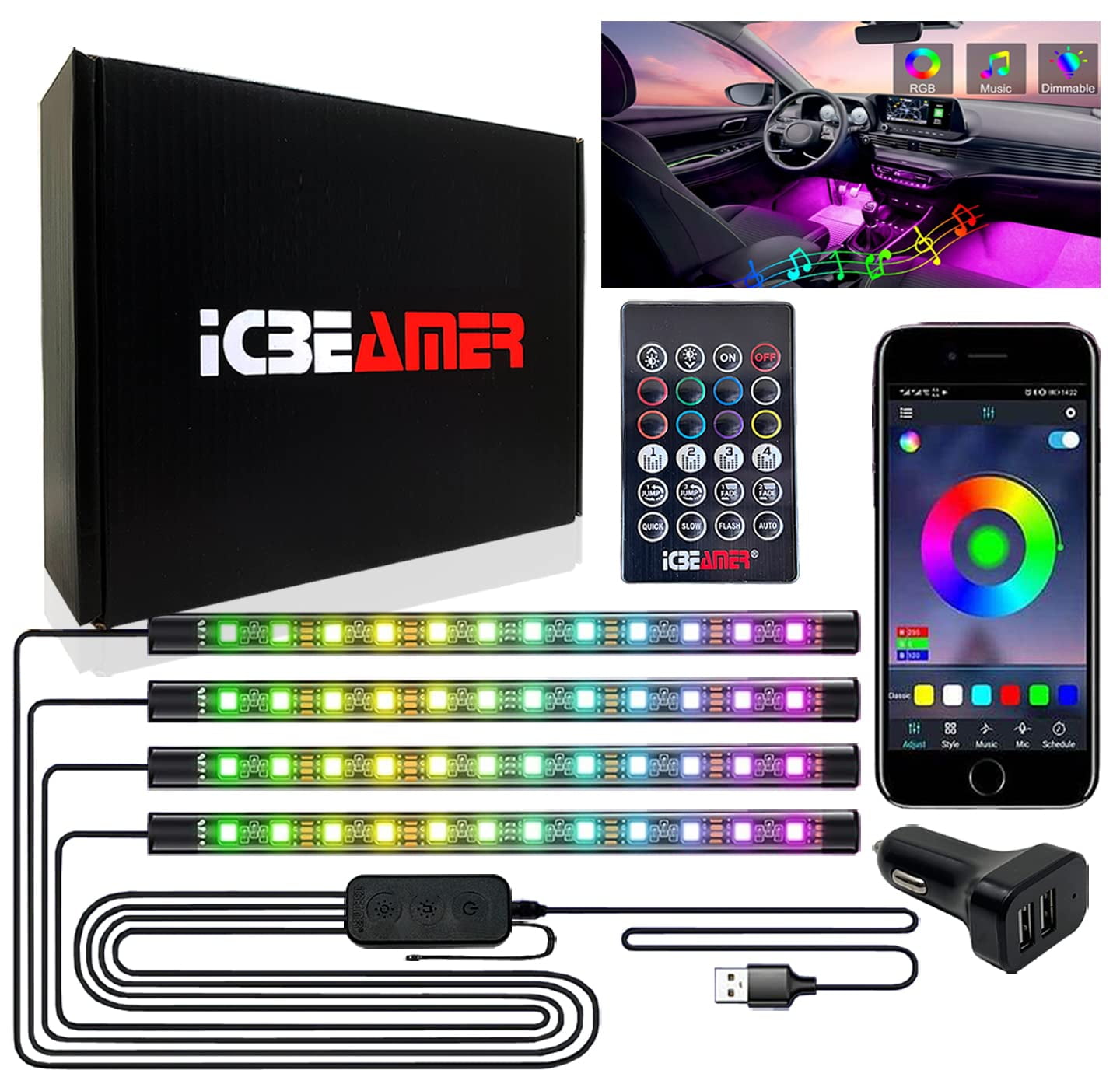 ICBEAMER Interior Lights for STF9 Car, Apps or Remote Control LED Multi ...