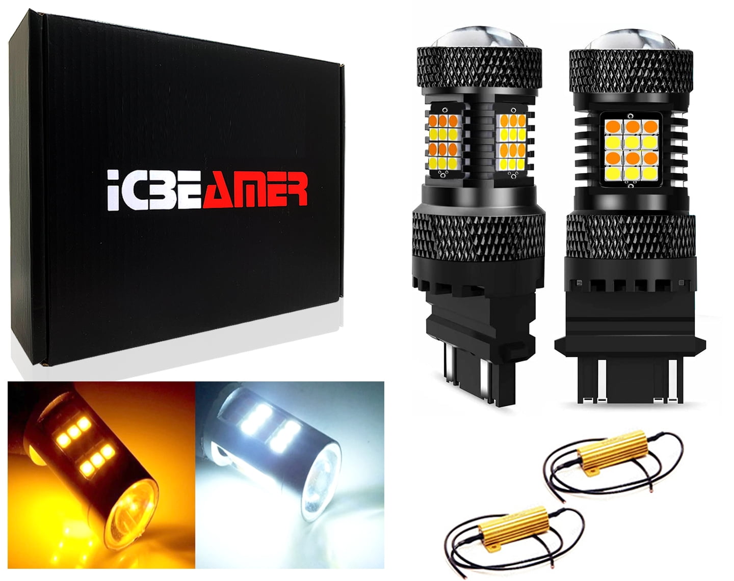 ICBEAMER Super Bright White Amber Dual Color Switchback 3157 3155 3057 ...