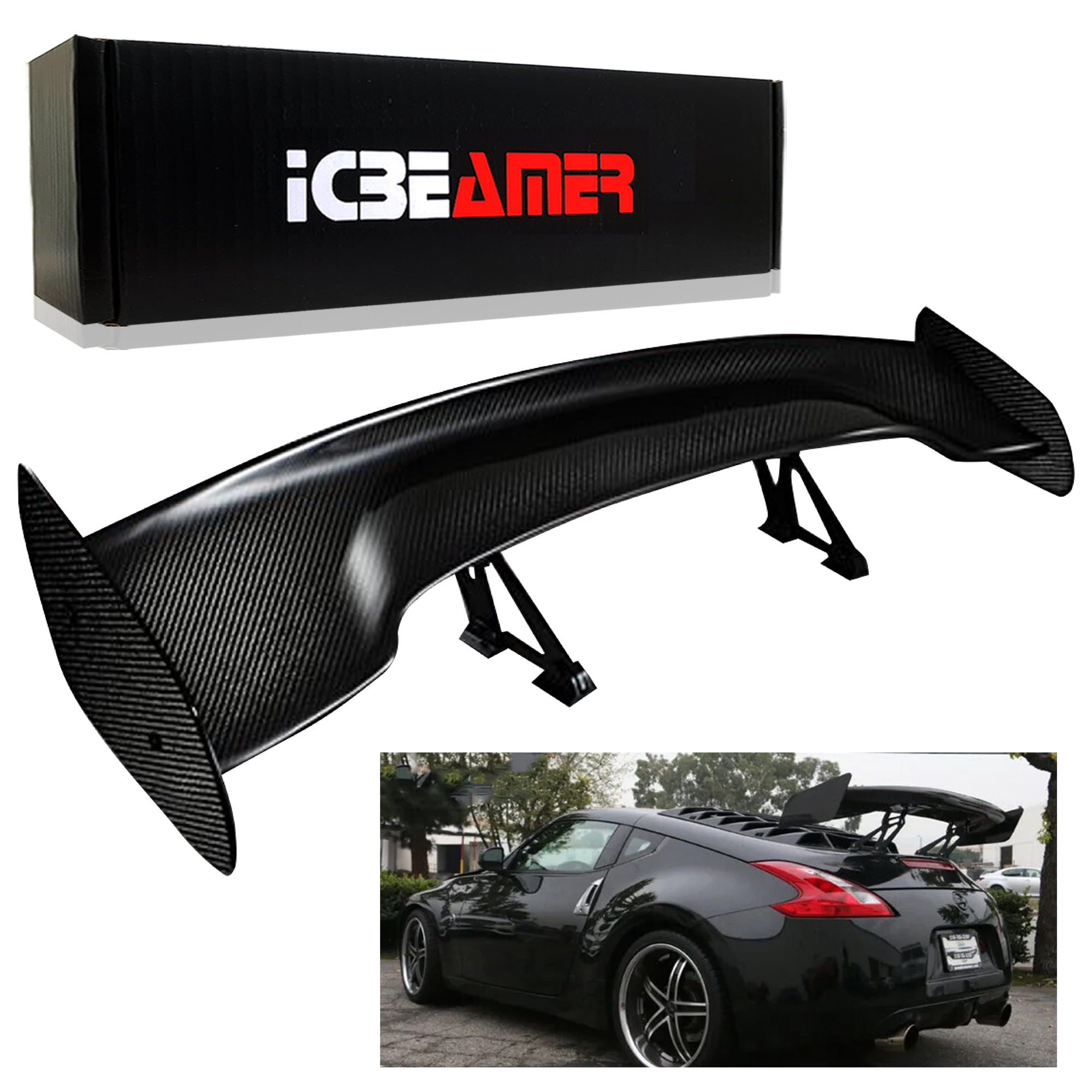 ICBEAMER Universal Fit Real Carbon Fiber GT Wing Rear Weatherproof ...