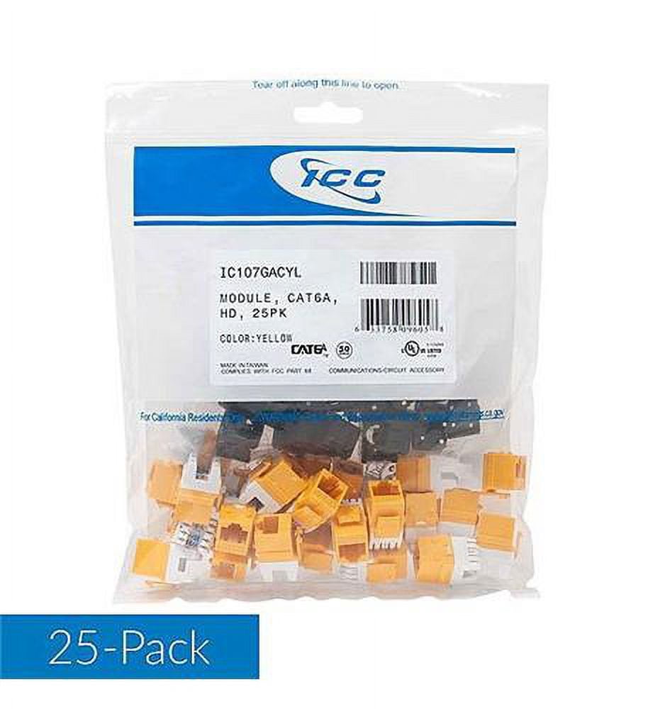 ICC IC107GACYL CAT6A RJ45 Keystone Jack for HD Style, 25-Pack, Yellow ...