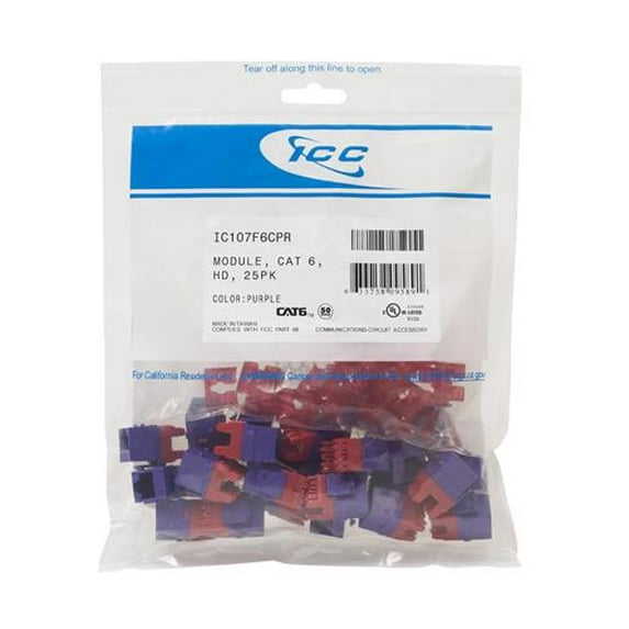 ICC ICC-IC107F6CPR Cat6 RJ45 Keystone Jack for HD Style, Purple - Pack ...