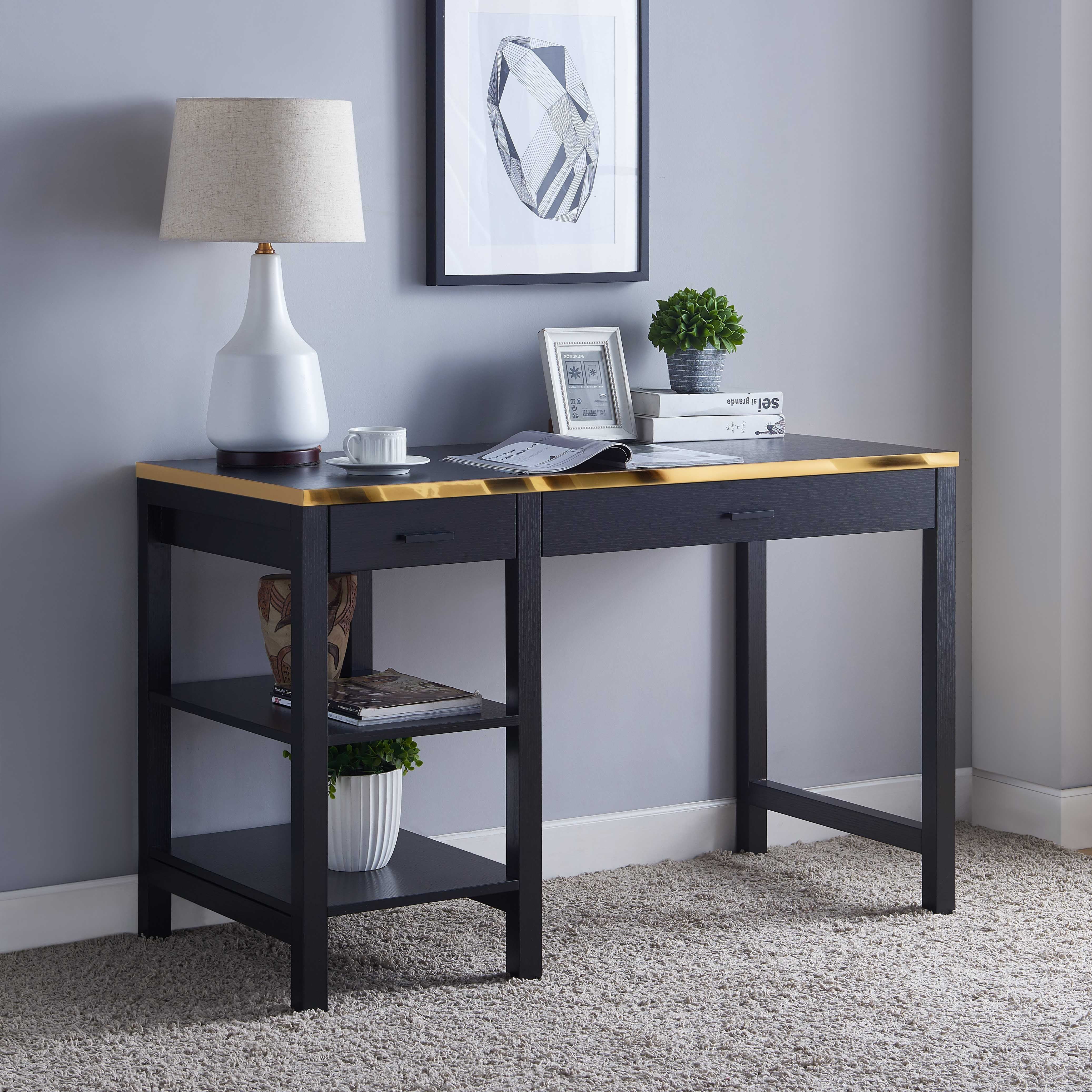 ICE ARMOR Black Home Office Computer Desk with 2 Drawers & Bottom 2 ...