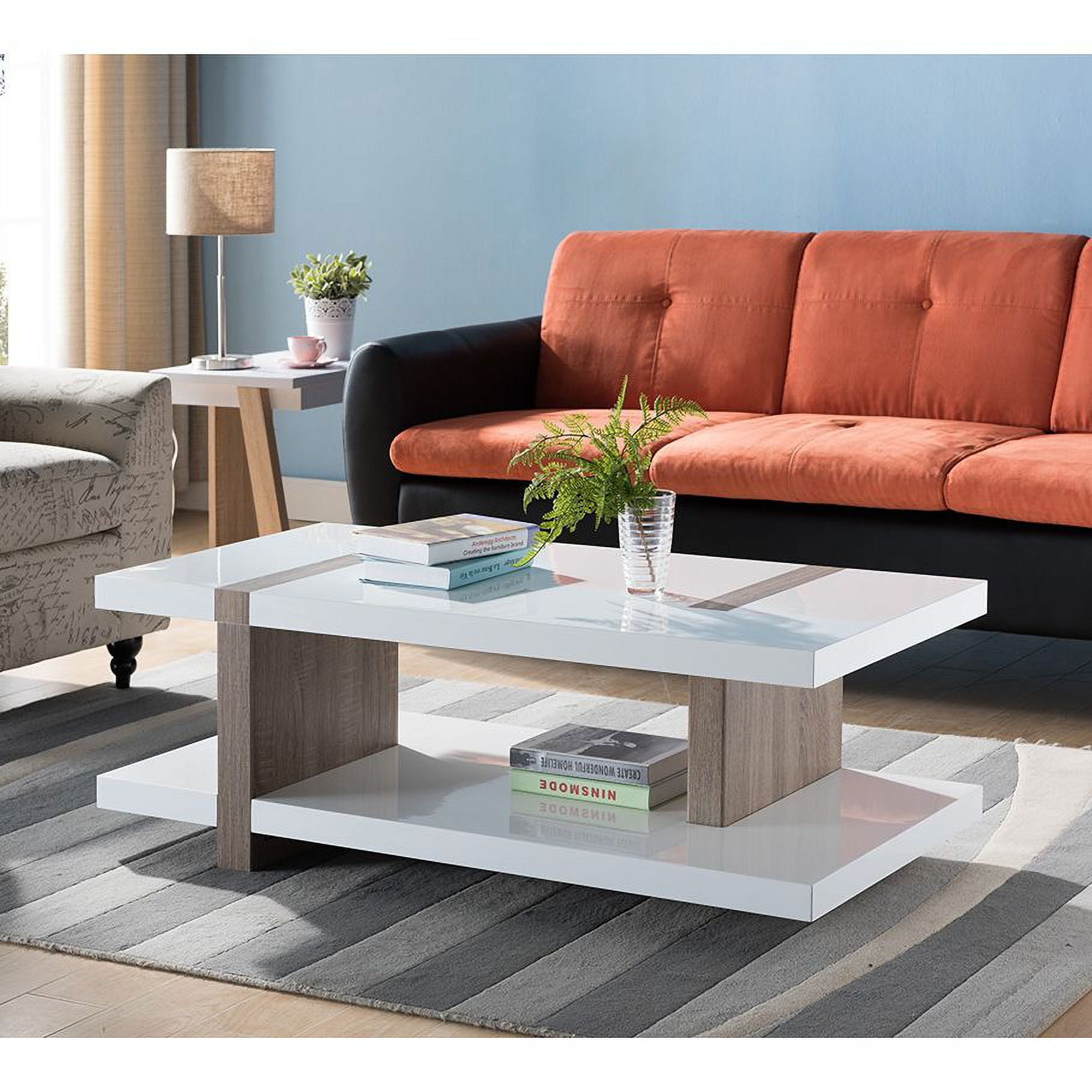 ICE ARMOR Glossy White & Dark Taupe Coffee Table with Spacious Bottom ...