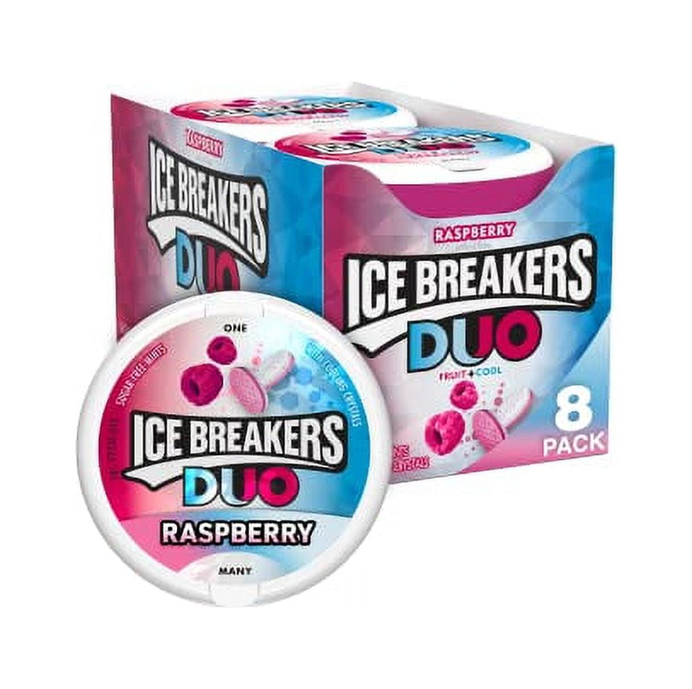 ICE BREAKERS DUO Raspberry Flavored Breath Mints, 1.3 oz Tins, 8 Count ...