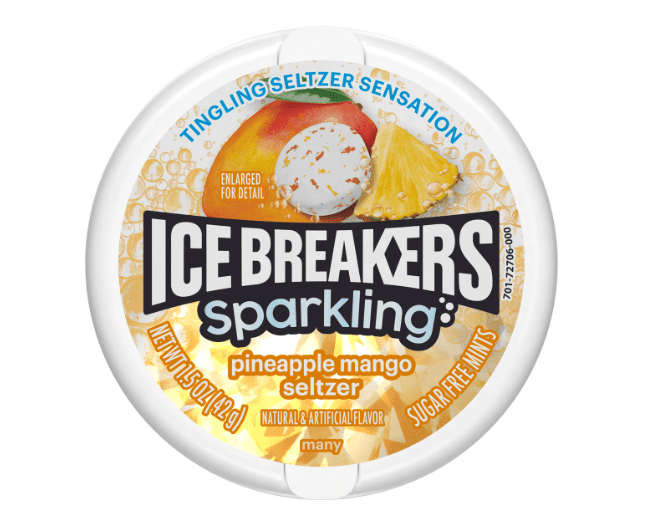 ICE BREAKERS SPARKLING PINEAPPLE MANGO SELTZER FLAVORED MINTS PUCK ...