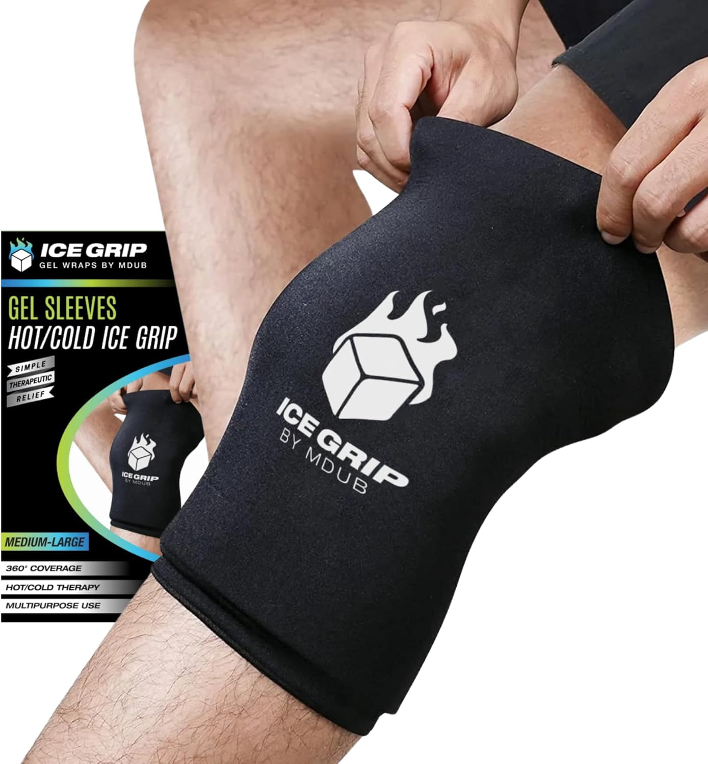 ICE GRIP Black Ice Pack Wrap, Reusable Hot & Cold Therapy Sleeve for ...